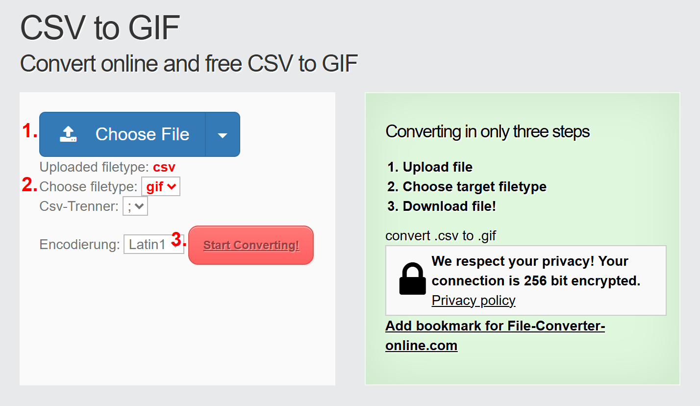Convert CSV to GIF online without installation - file converter online